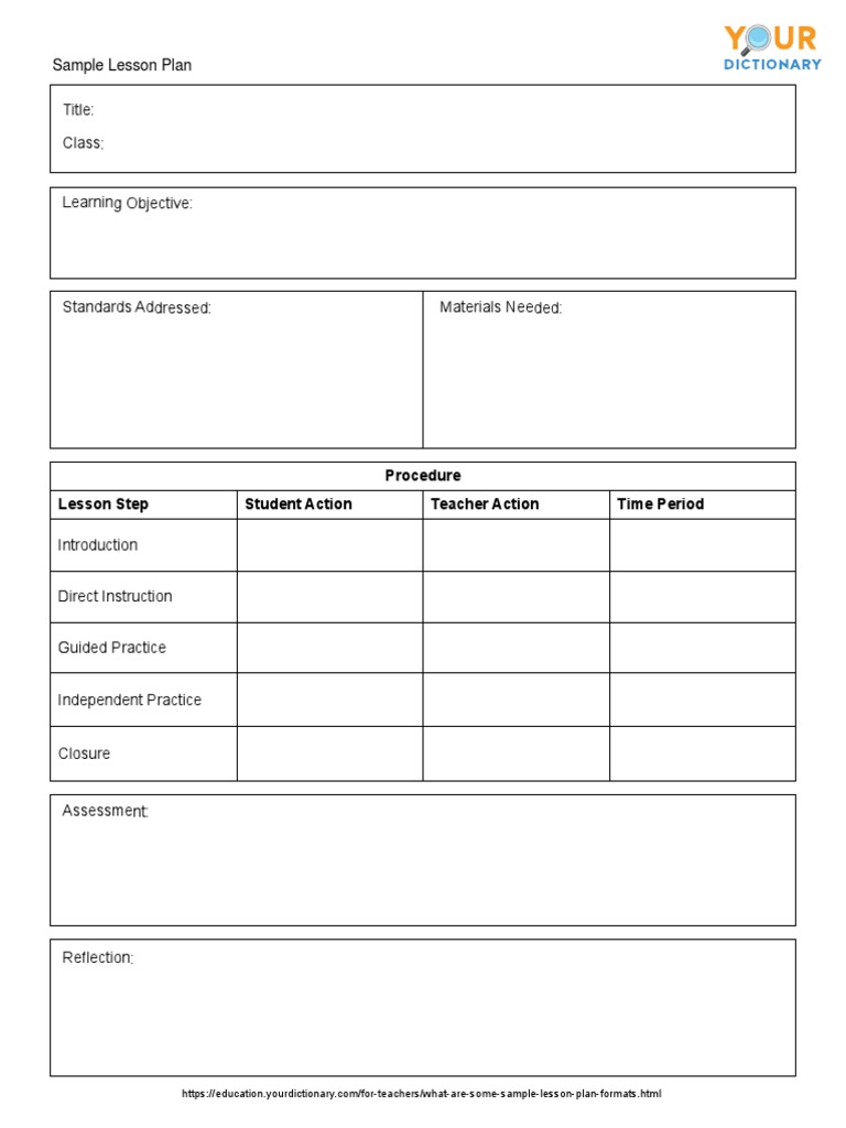 Title: Class: Sample Lesson Plan: Procedure Lesson Step Student Action ...