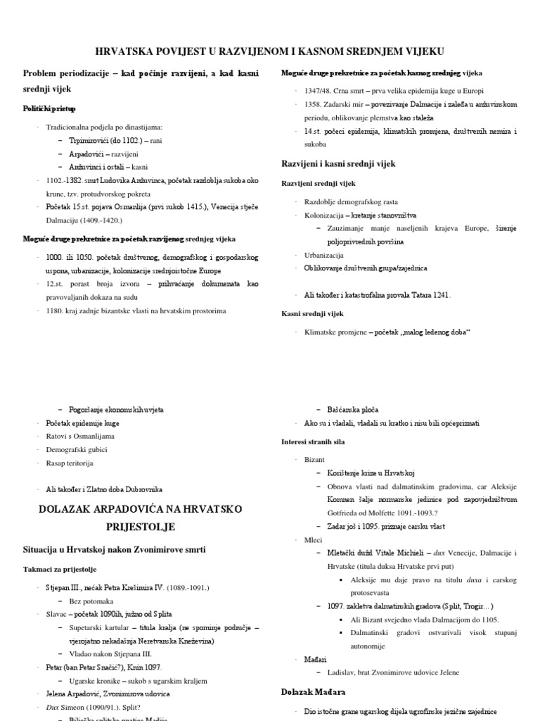 Hrvatska Povijest U Razvijenom I Kasnom Srednjem Vijeku | PDF