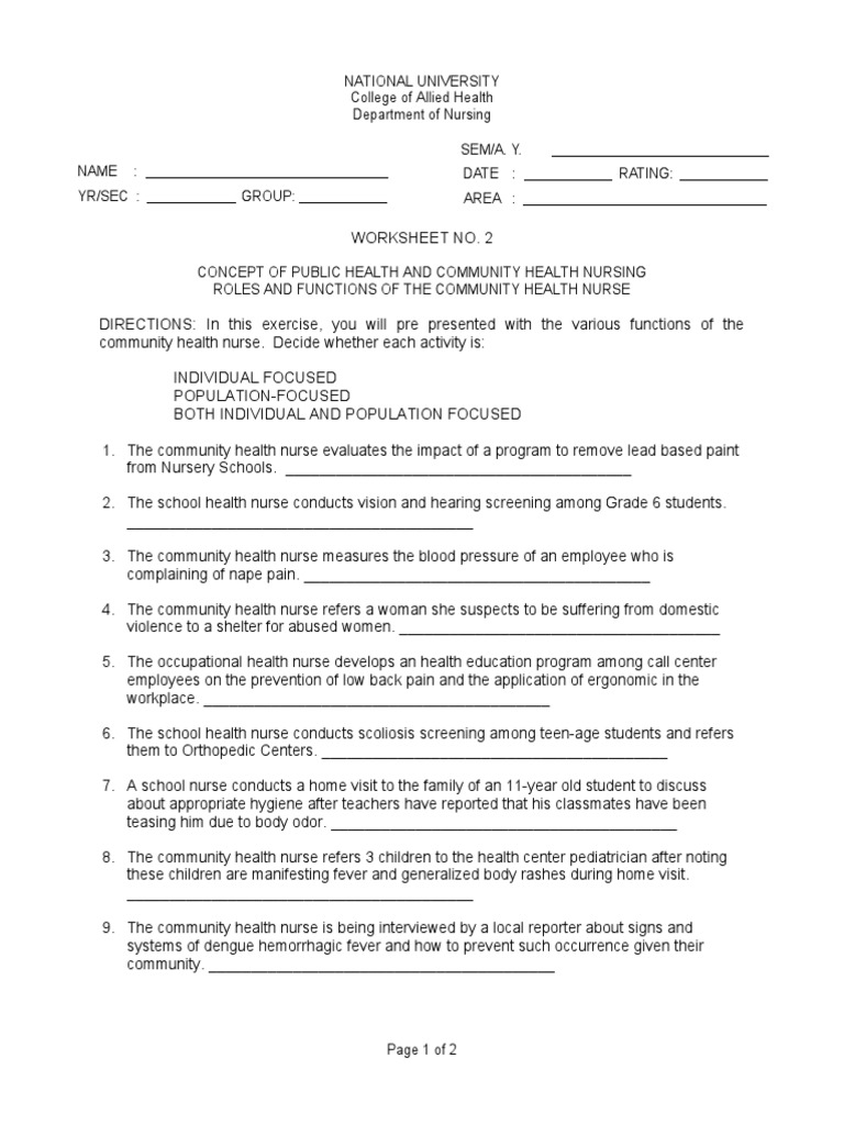 Worksheet 2-Roles and Functions | PDF | Nursing | Health Sciences