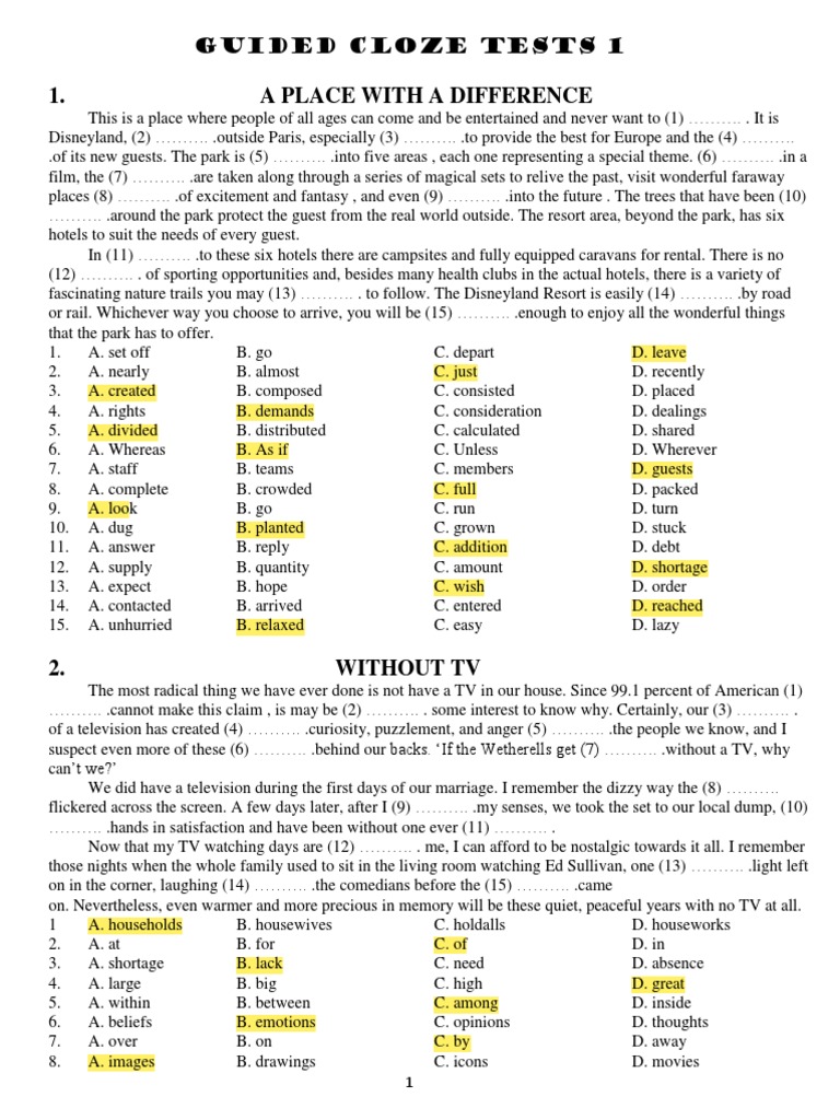 Guided Cloze Tests 1 | PDF | Tourism | English Language