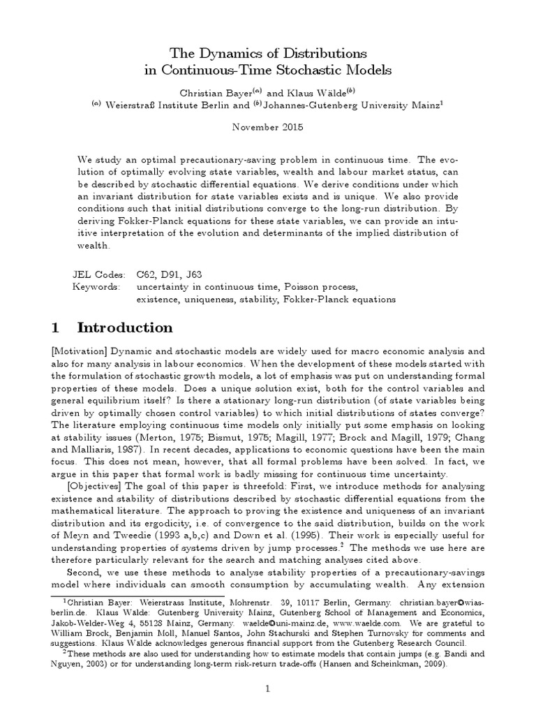 The Dynamics of Distributions in Continuous-Time Stochastic Models ...