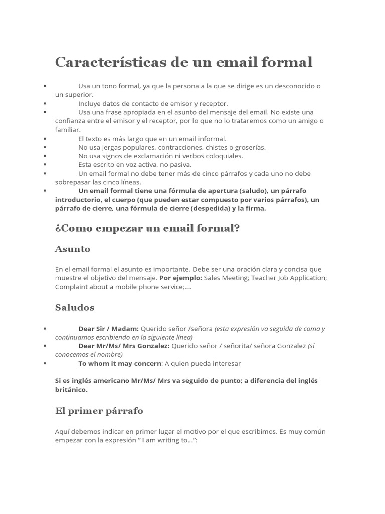 Características de Un Email Formal | PDF | Gramática | Lingüística