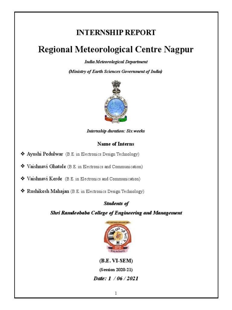 RMC Nagpur Internship Report | PDF | Numerical Weather Prediction ...