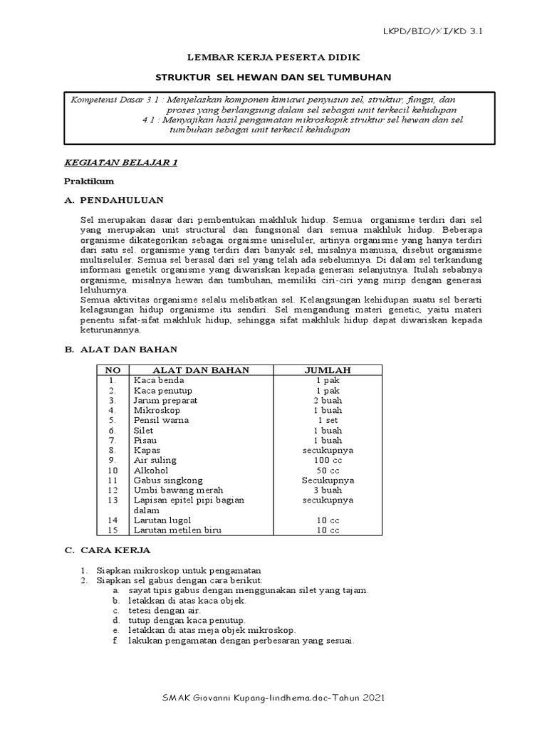 LKPD KD 3.1 Organel Sel | PDF