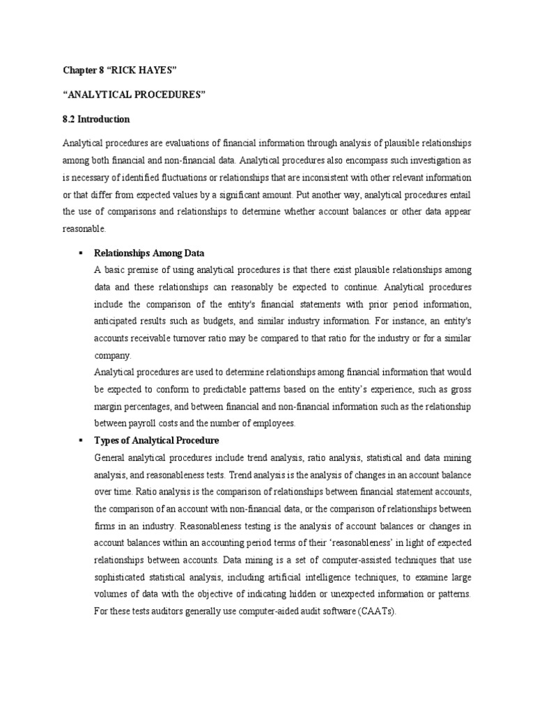 Chapter 8 "RICK HAYES" "Analytical Procedures" | PDF | Going Concern ...