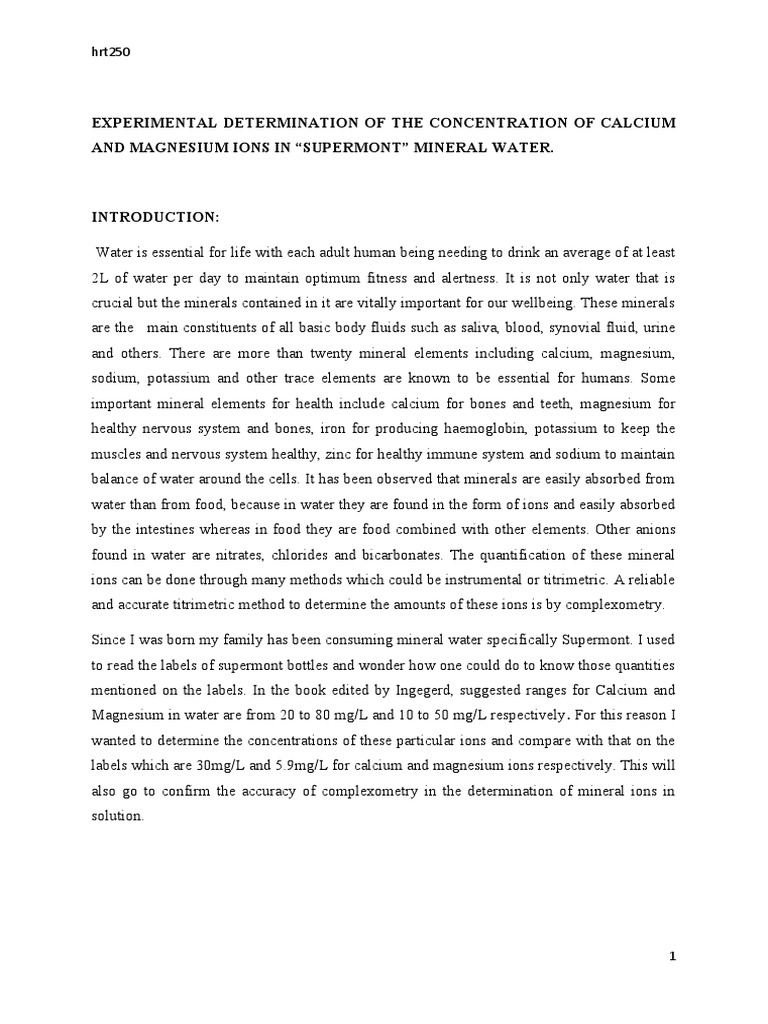 Experimental Determination of The Concentration of Calcium and ...