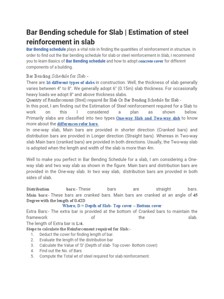 Bar Bending Schedule For Slab | PDF | Bending | Materials