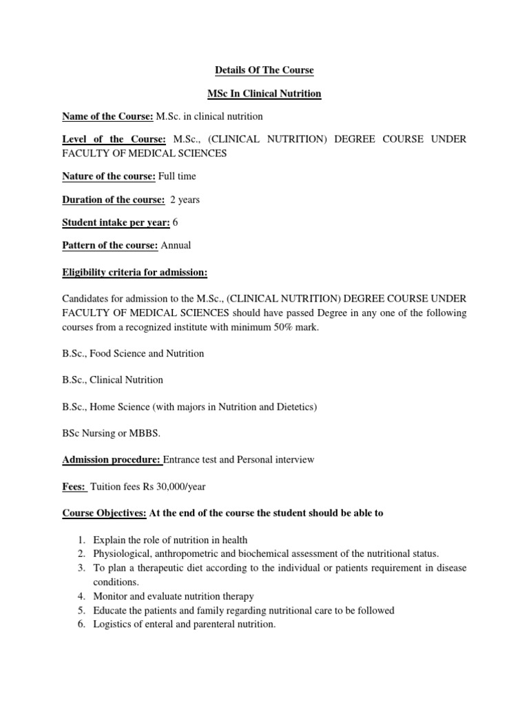 Clinical Nutrition Curriculum Details | PDF | Diet & Nutrition ...