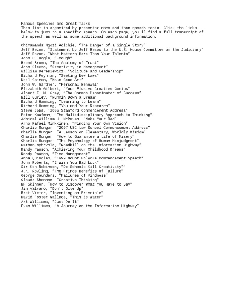 Notable Speeches by Influential Figures | PDF | Politics | Social Science