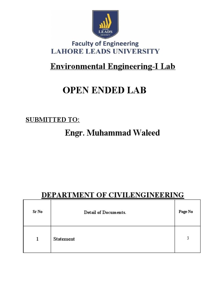 Open Ended Lab: Environmental Engineering-I Lab | PDF | Water ...
