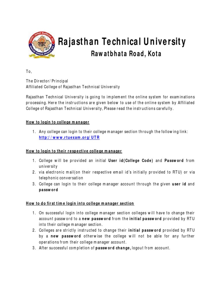 Rtu Exam Instructions | PDF | Password | Computing