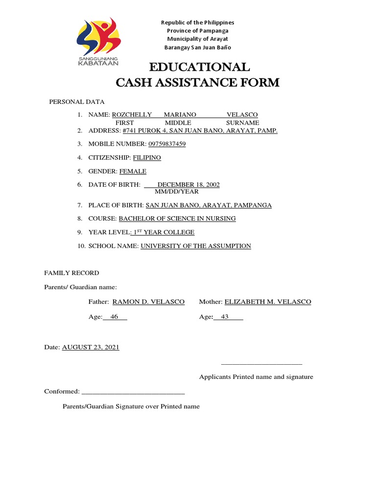 Educational Cash Assistance Form | PDF