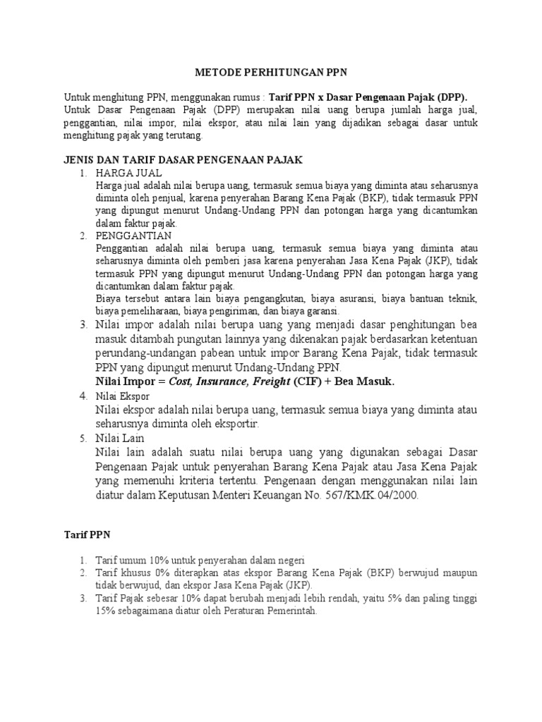 Metode Perhitungan PPN | PDF