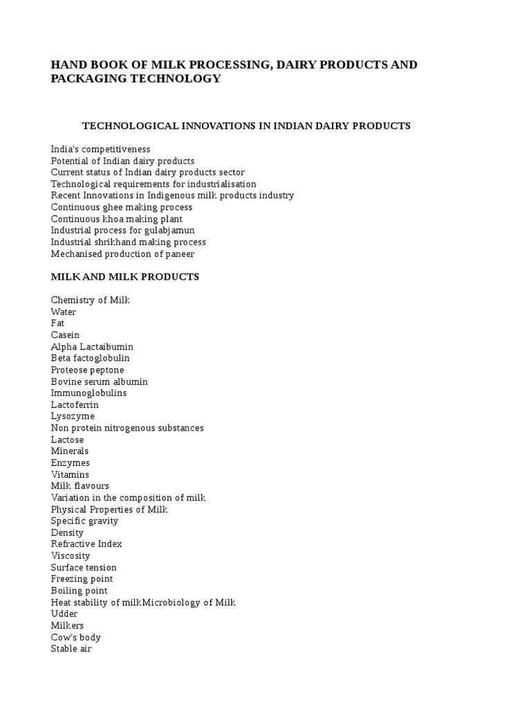 Hand Book of Milk Processing Dairy Products and Packaging Technology ...