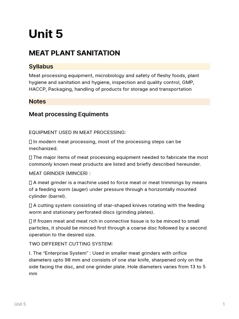 Unit 5: Meat Plant Sanitation | PDF | Hazard Analysis And Critical ...