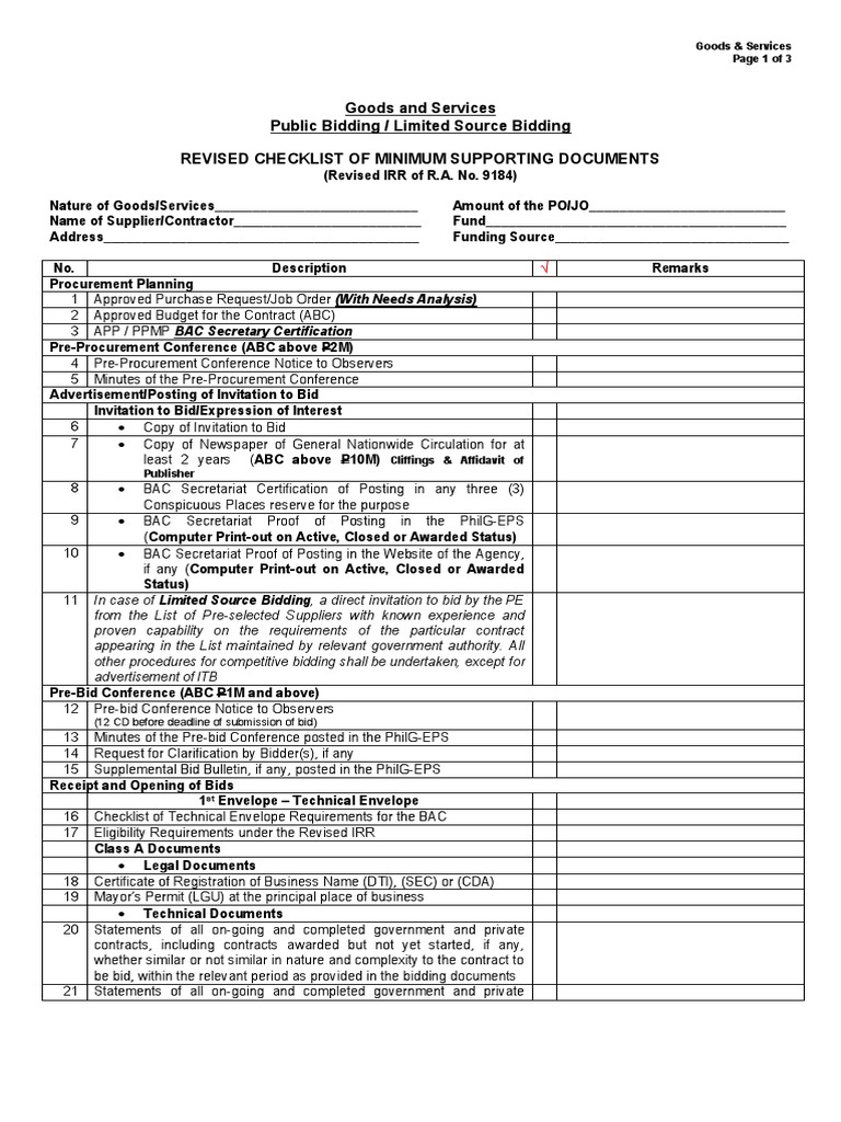 COA Procurement Checklist Guide | PDF | Business | Economies