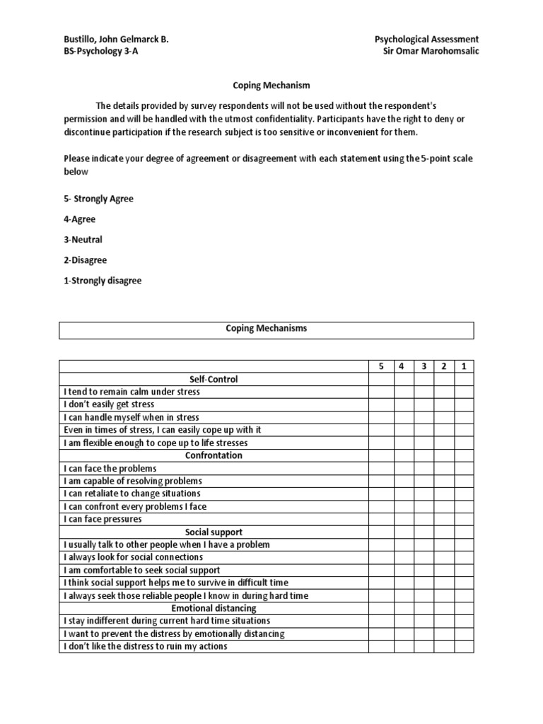 Coping Mechanisms Construct | PDF | Social Psychology | Subjective ...
