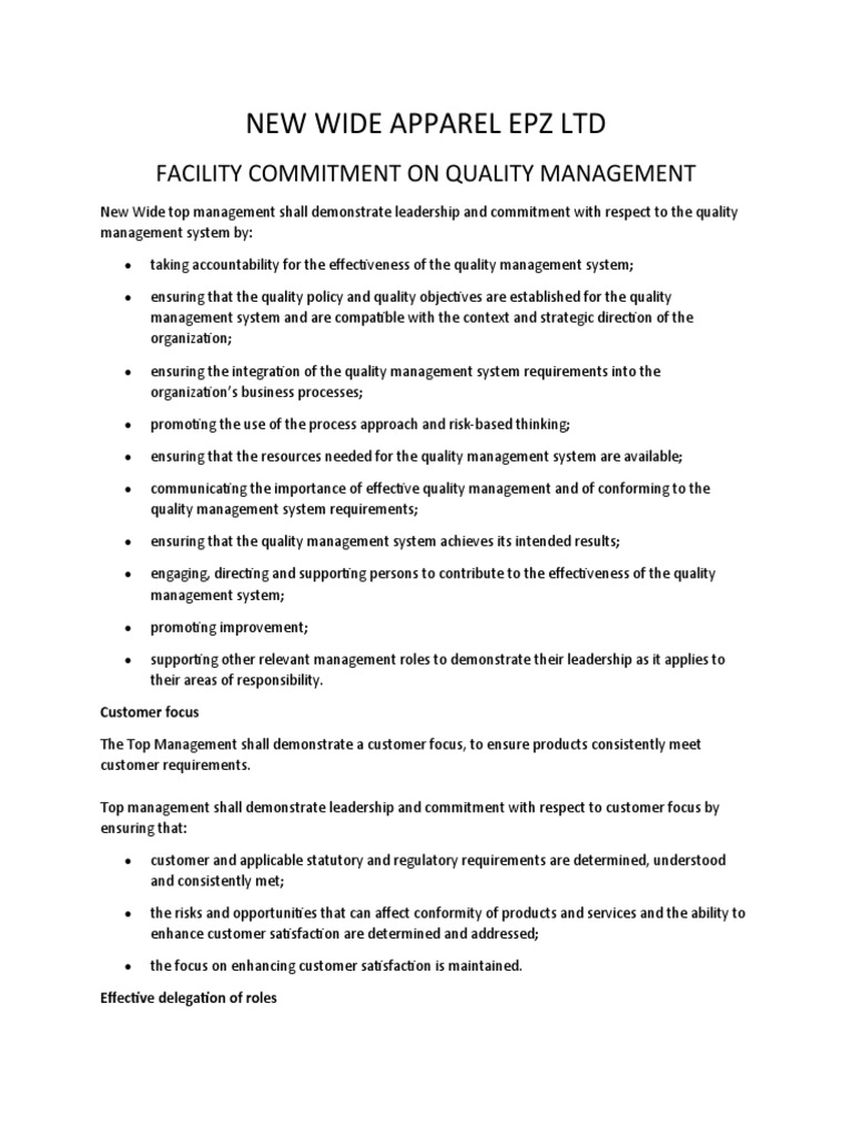 Quality Management Comitment | PDF | Quality Management | Quality ...