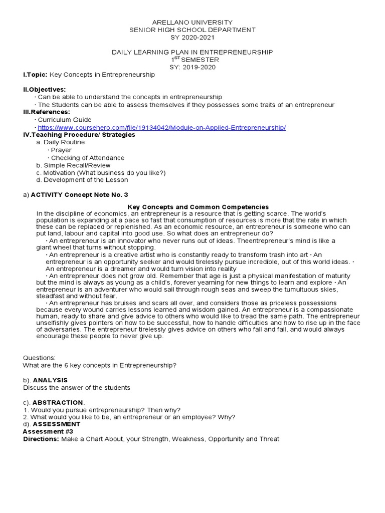 L02-DLP-Key Concepts of Entrepreneurship | PDF | Entrepreneurship | Cognition