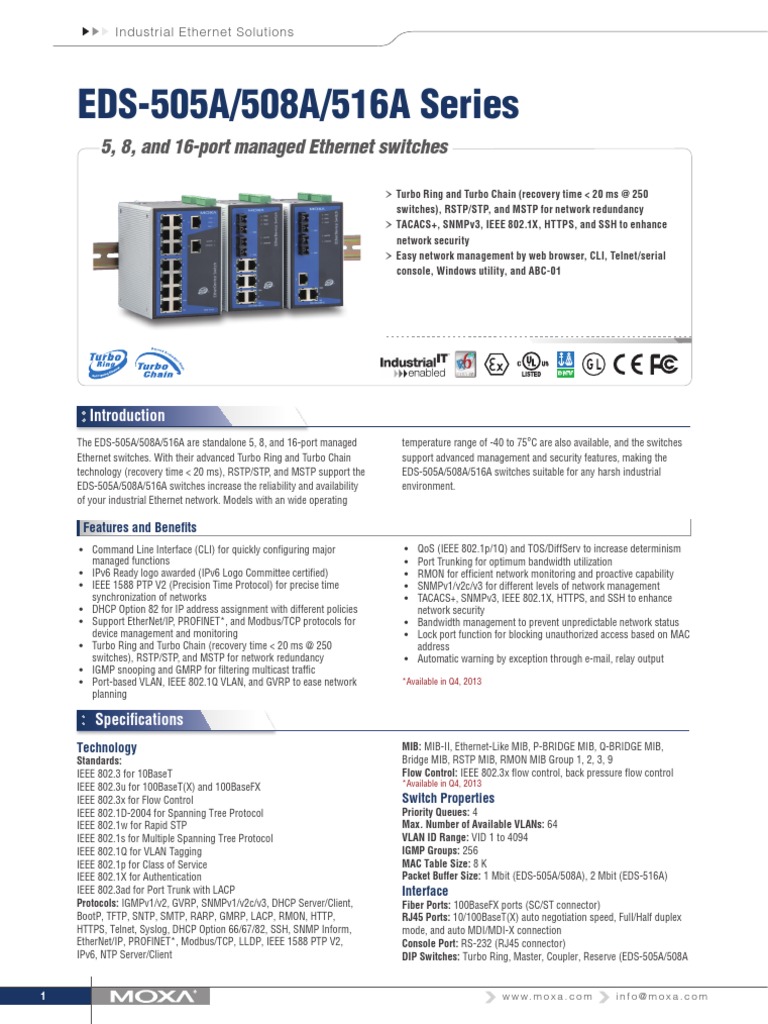 EDS-505A/508A/516A Series: 5, 8, and 16-Port Managed Ethernet Switches | PDF | Computer Network ...