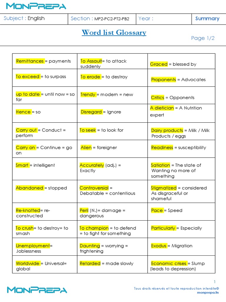 Word List Glossary: English | PDF | Macroeconomics | Economies