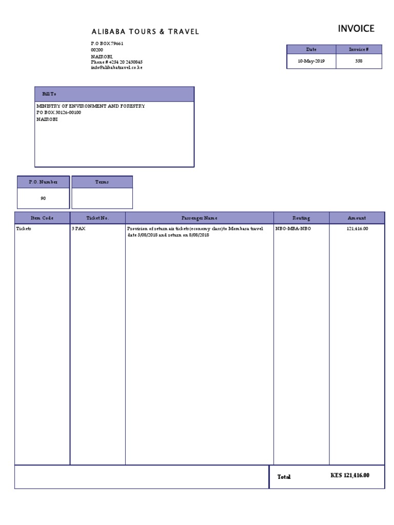 Invoice: Alibaba Tours & Travel | PDF