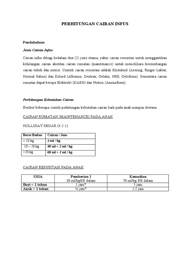 Perhitungan Cairan Infus Anak dan Dewasa | PDF