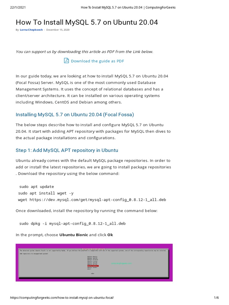 Install MySQL 5.7 on Ubuntu 20.04 | PDF | My Sql | Password
