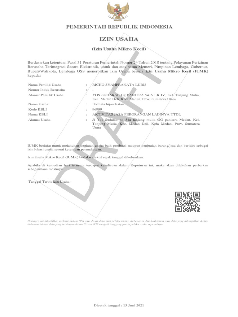 Izin Usaha Mikro Kecil (IUMK) Ricoh | PDF
