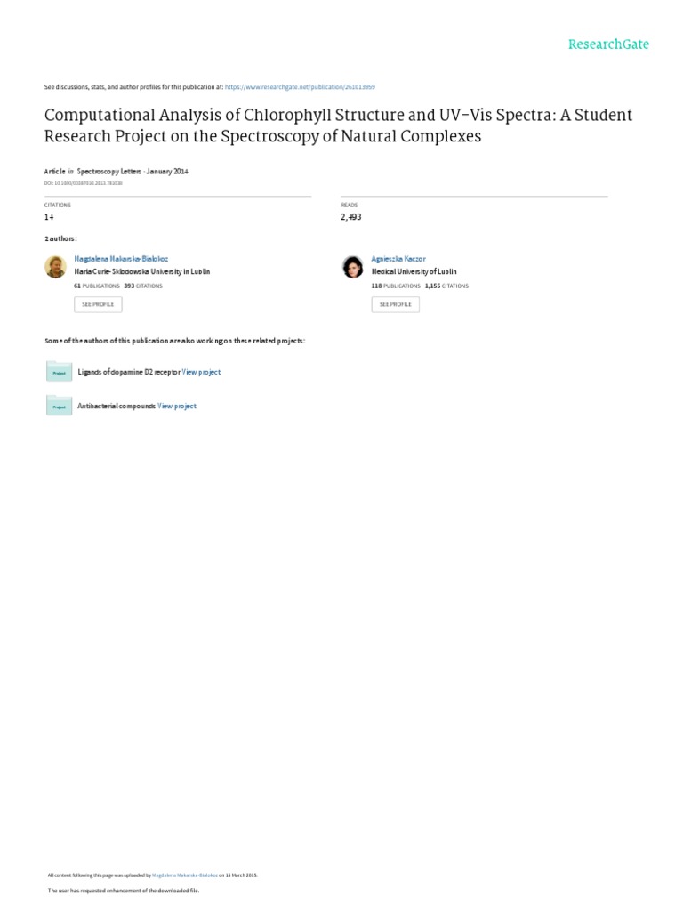 Computational Analysis of Chlorophyll Structure and UV-Vis Spectra: A ...