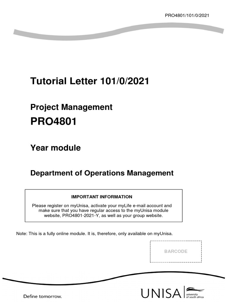 Tutorial Letter 101/0/2021: Project Management | PDF | Project ...