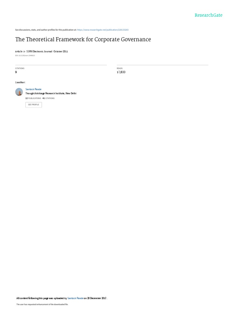 Corporate Governance Theoretical Framework | PDF | Corporate Governance ...