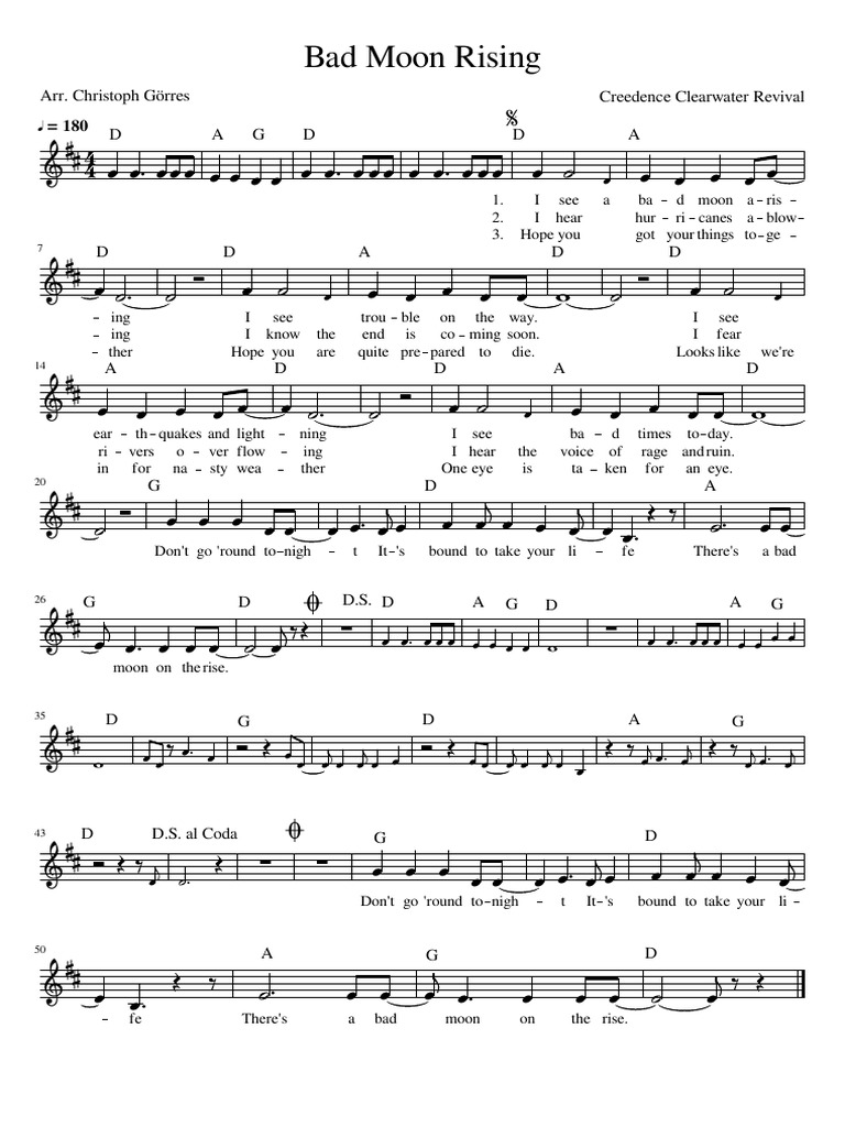 CCR Bad Moon Rising Sheet Music | PDF