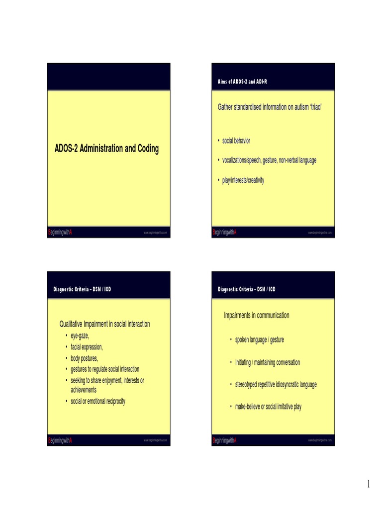 ADOS-2 Administration and Coding: Gather Standardised Information On ...