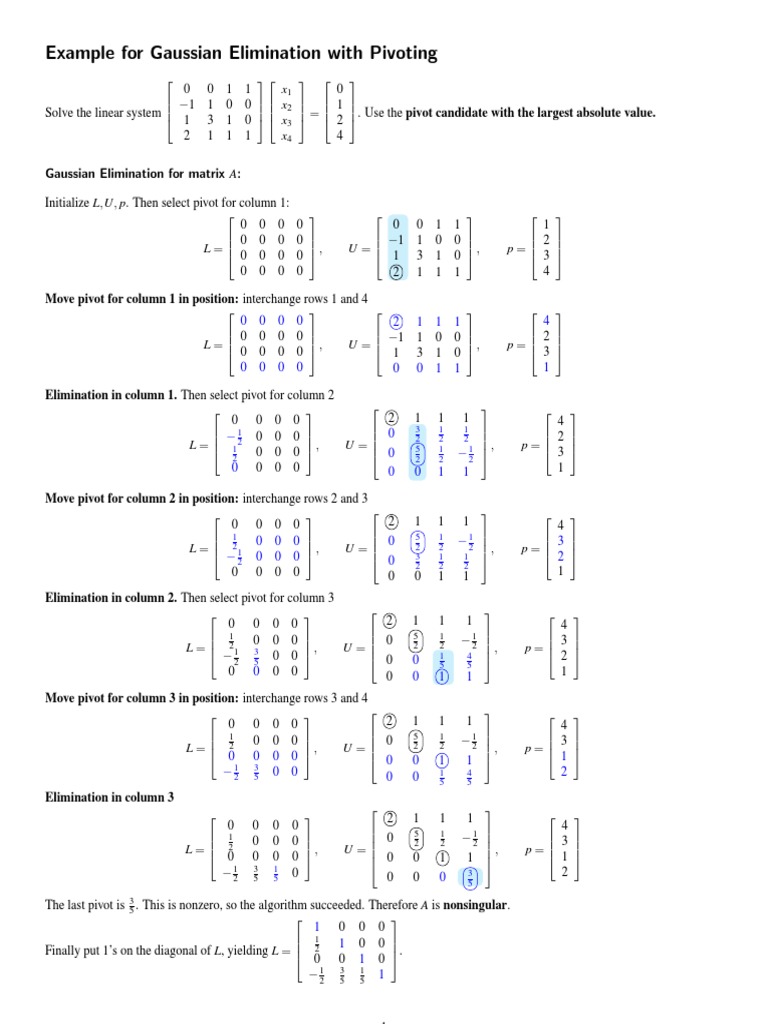 Example For Gaussian Elimination With Pivoting | PDF | Mathematical ...
