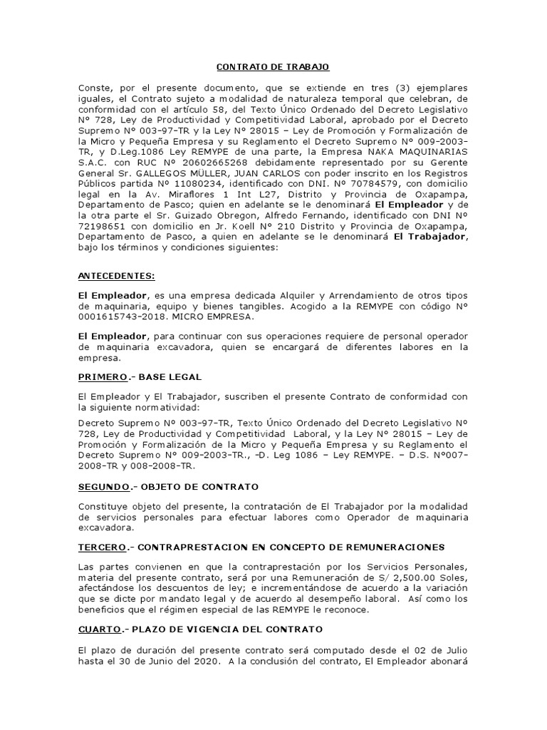 Contrato de Trabajo Guizado | PDF | Derecho laboral | Economias