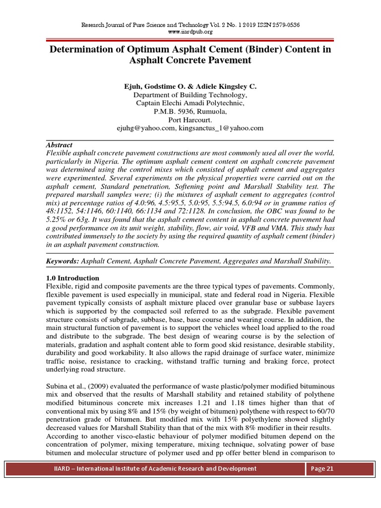 Determination of the Optimum Asphalt Content for Asphalt Concrete ...