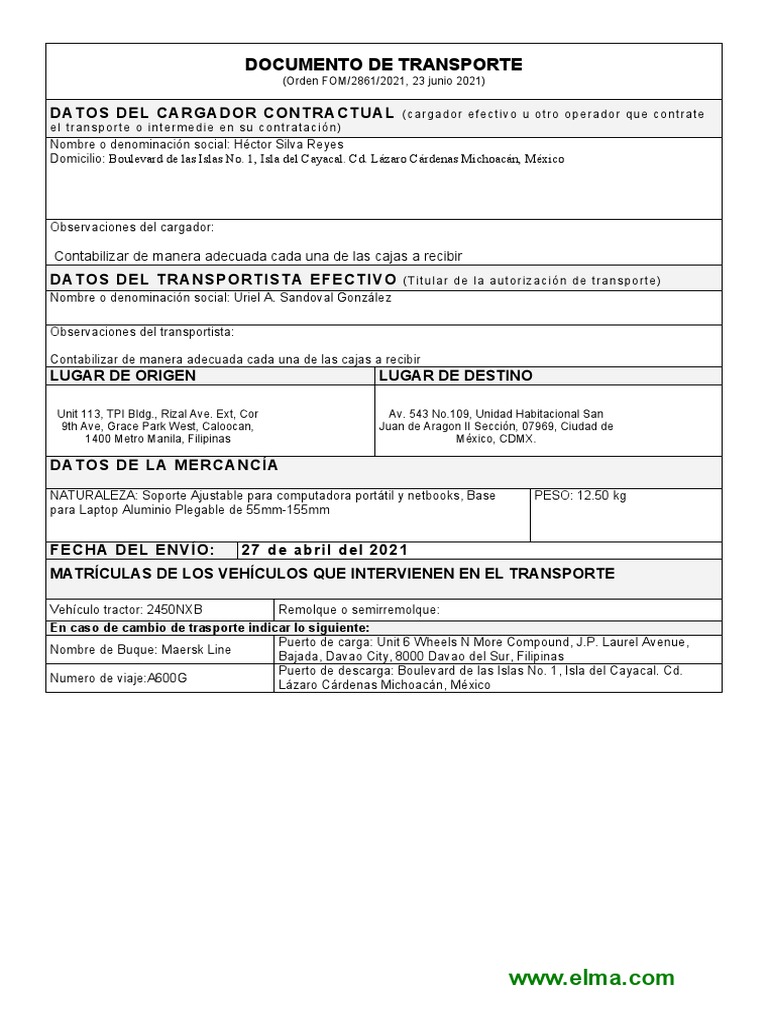 Documento Transporte | PDF | Transporte