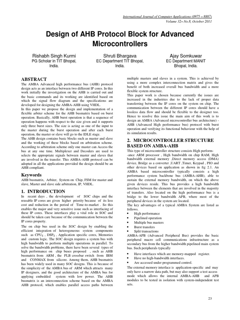 Design of AHB Protocol Block For Advanced Microcontrollers: Rishabh ...