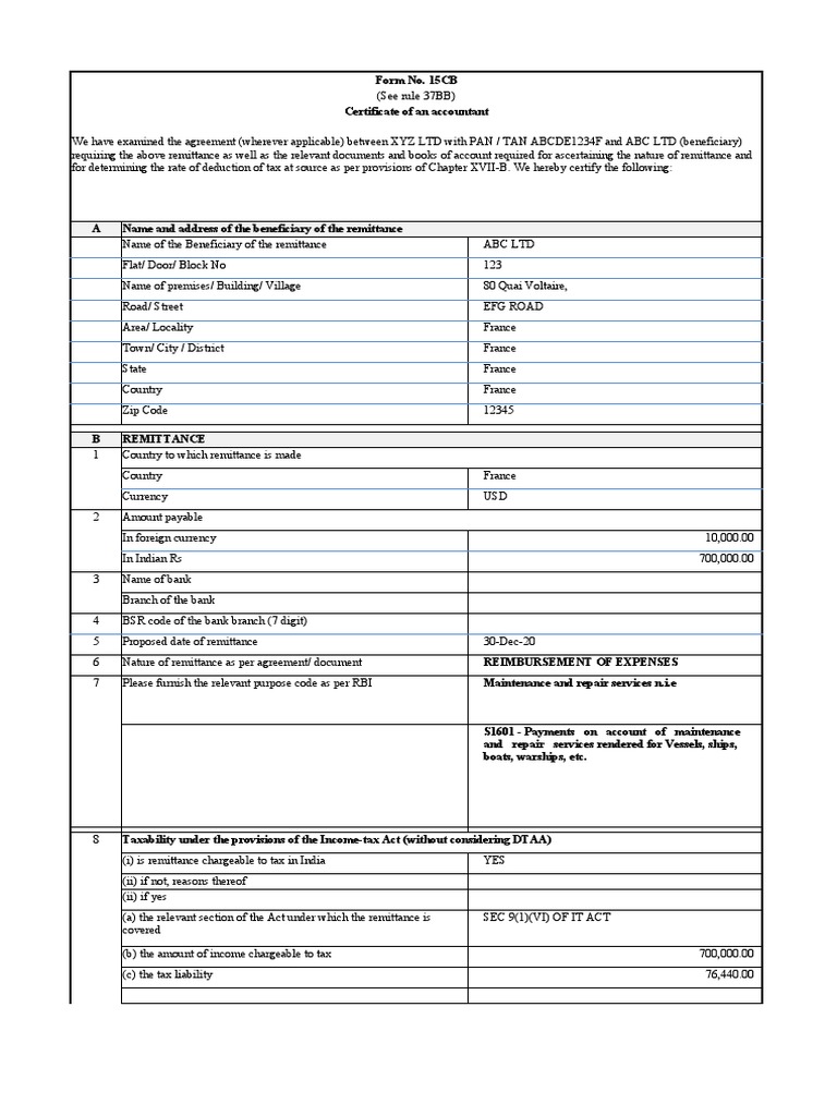Form 15cb Template | PDF | Tax Treaty | Taxes