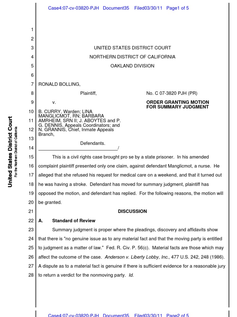 Order Granting Motion For Summary Judgment | PDF | Summary Judgment ...