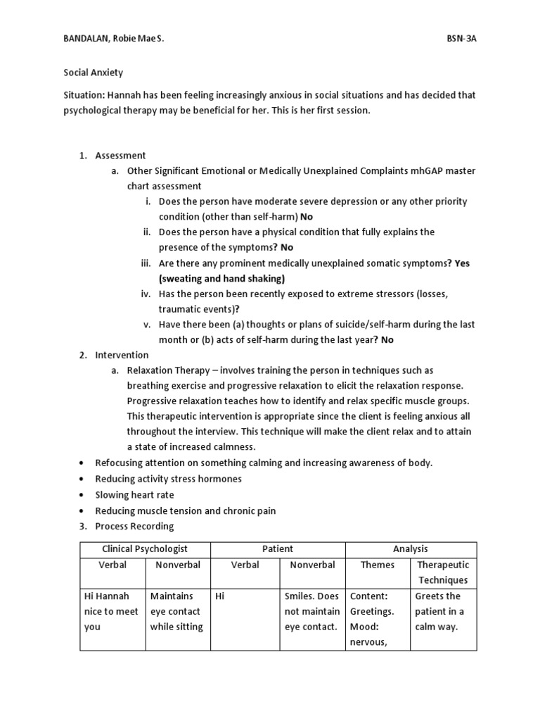 mhGAP Assessment for Social Anxiety | PDF | Relaxation (Psychology ...