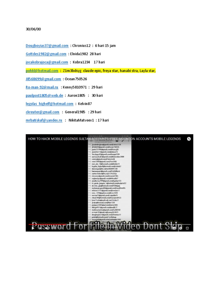 User account activity log documenting usernames, passwords, and last ...