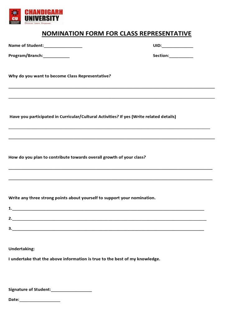 Nomination Form For Class Representative | PDF