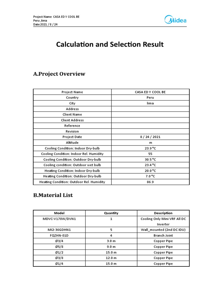 Calculation and Selection Result ED Y COOL BE | PDF | Atmospheric ...