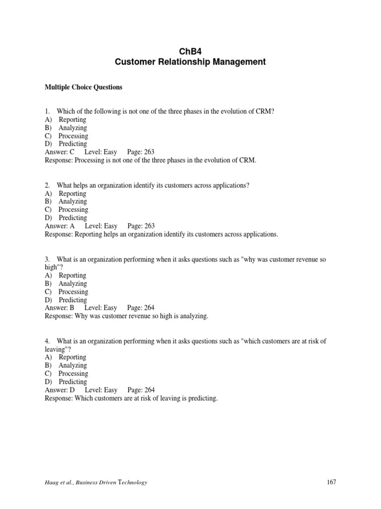 Chb4 Customer Relationship Management: Multiple Choice Questions | PDF ...