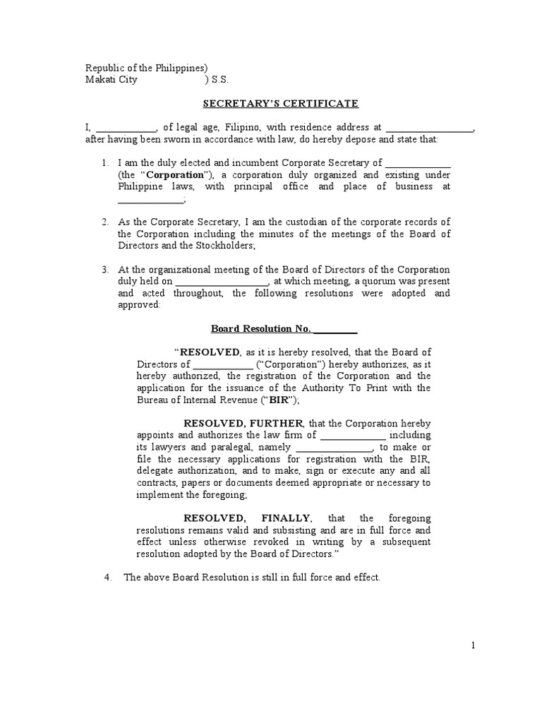 Sec Cert (BIR Registration) | PDF | Government | Justice