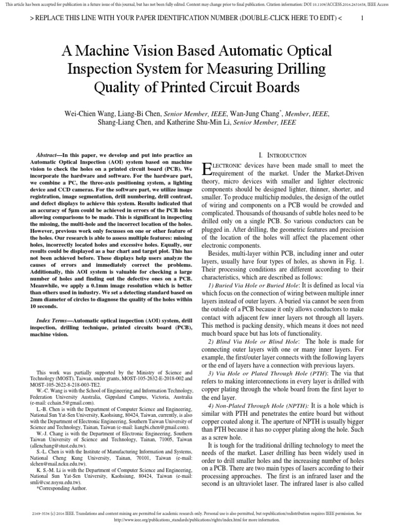 A Machine Vision Based Automatic Optical Inspection System For Measuring Drilling Quality of PCB ...