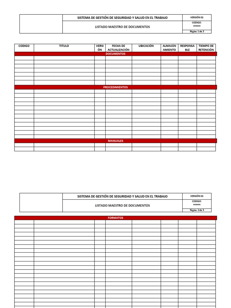 Sst-Fo-001 Listado Control de Documentos y Registros | PDF