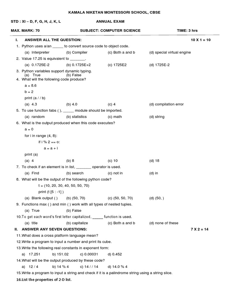 CS Question Paper | PDF | Python (Programming Language) | String (Computer Science)
